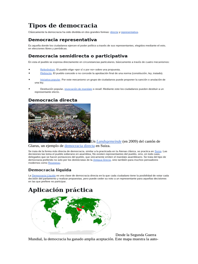 Tipos de Democracia y sus Mecanismos | PDF | Democracia | Ideologías ...