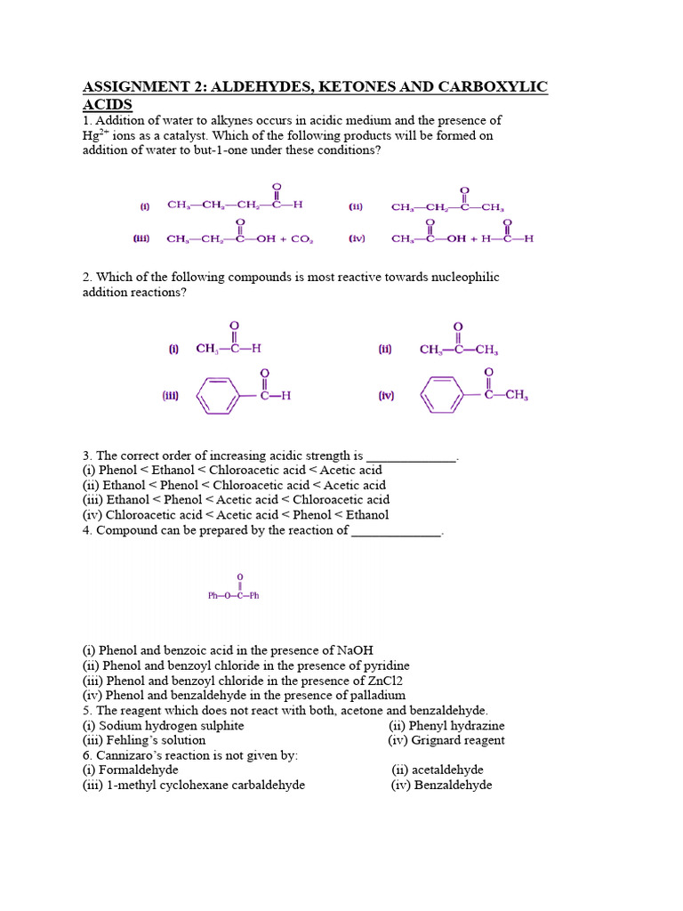 Assignment 2 Aldehydes Ketones and Carboxylic Acids | PDF | Aldehyde | Ketone