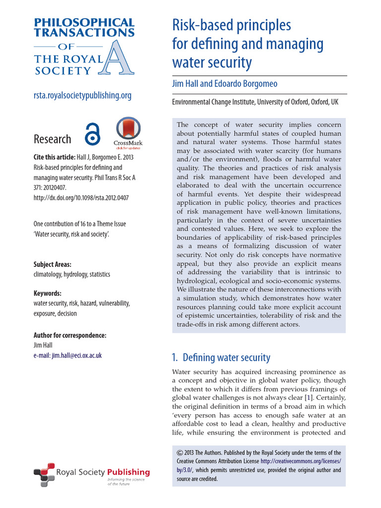 Principios Basados en El Riesgo para Definir y Gestionar La Seguridad Hídrica | PDF | Risk ...