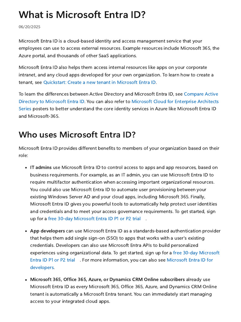 Overview of Microsoft Entra ID Features | PDF | Cloud Computing ...