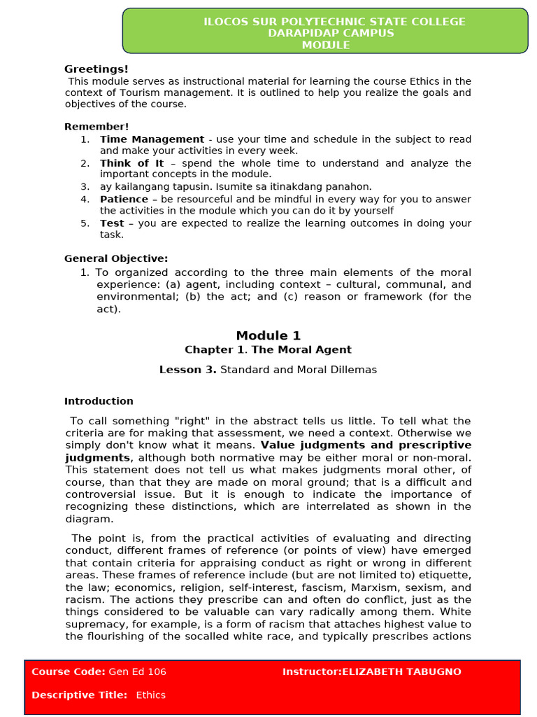 Ethics in Tourism Management Module | PDF | Morality | Social Psychology