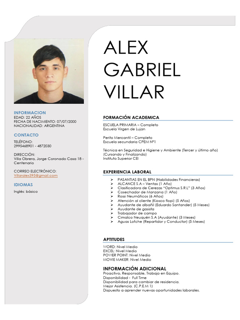Curriculum Alex Gabriel Villar 2 2 | PDF