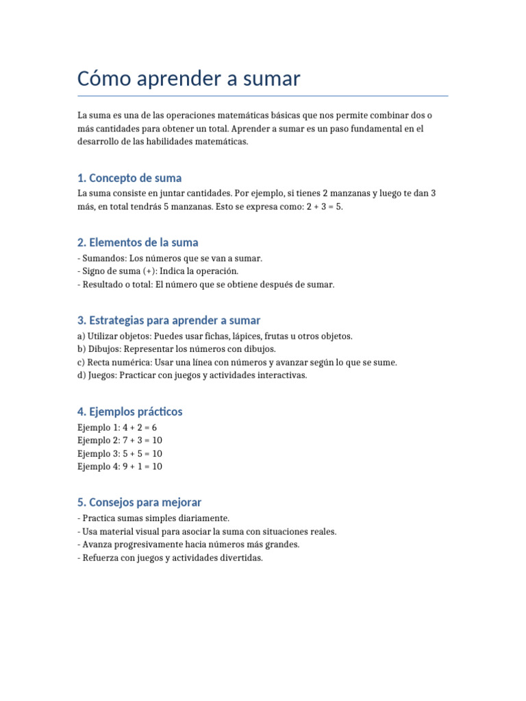 Cómo aprender a sumar fácilmente | PDF