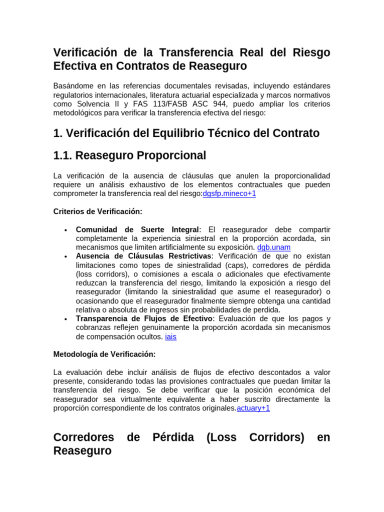 Verificación de La Transferencia Real Del Riesgo Efectiva en Contratos de Reaseguro 10092025 ...