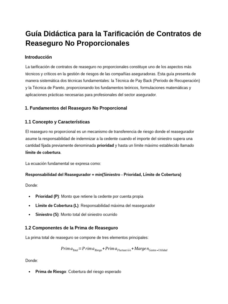 Tarificación de Reaseguro No Proporcional | PDF | Reaseguro