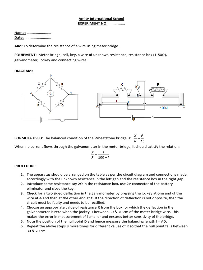 Exp-3 - Meter Bridge - Res of Wire | PDF | Electrical Engineering ...