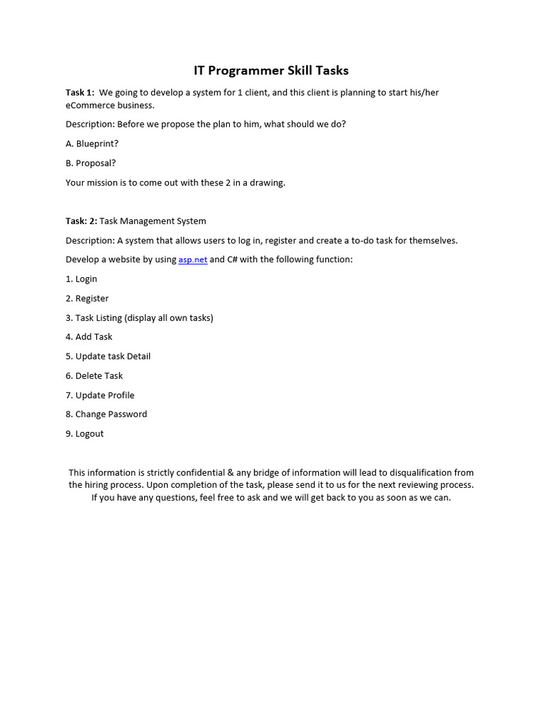 IT Programmer Skill Tasks | PDF