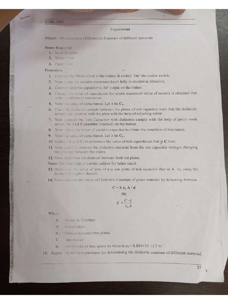Phy Lab Dielctric Exp | PDF