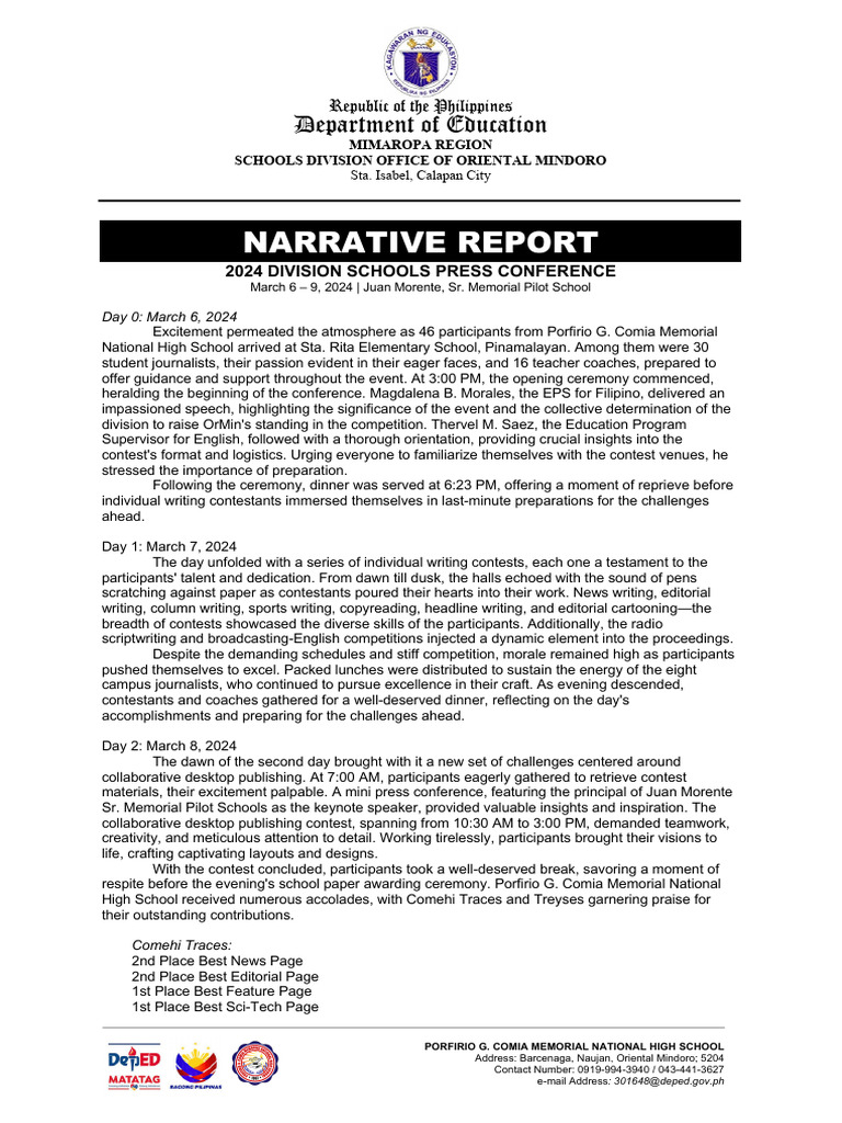 Narrative Report - DSPC 2024 | PDF | Human Communication