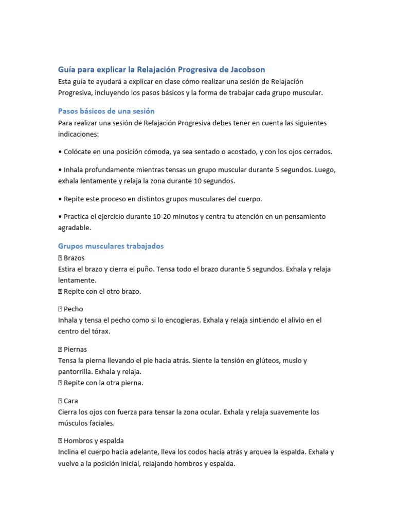 Guía Relajación Progresiva Jacobson | PDF