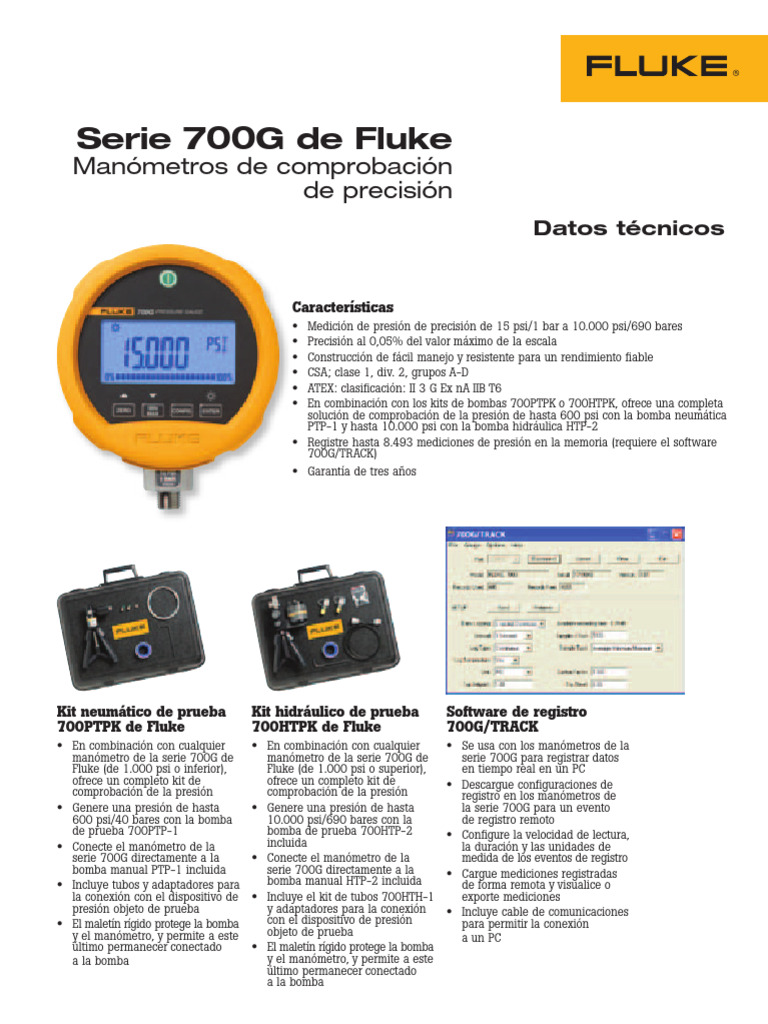 Manómetro Digital Fluke 700G31 Especificaciones | PDF | Gases | Presión