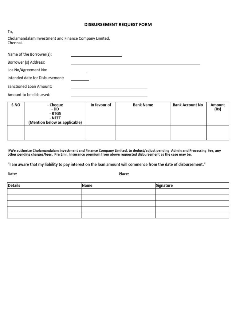 Disbursement Request Form for Loan | PDF