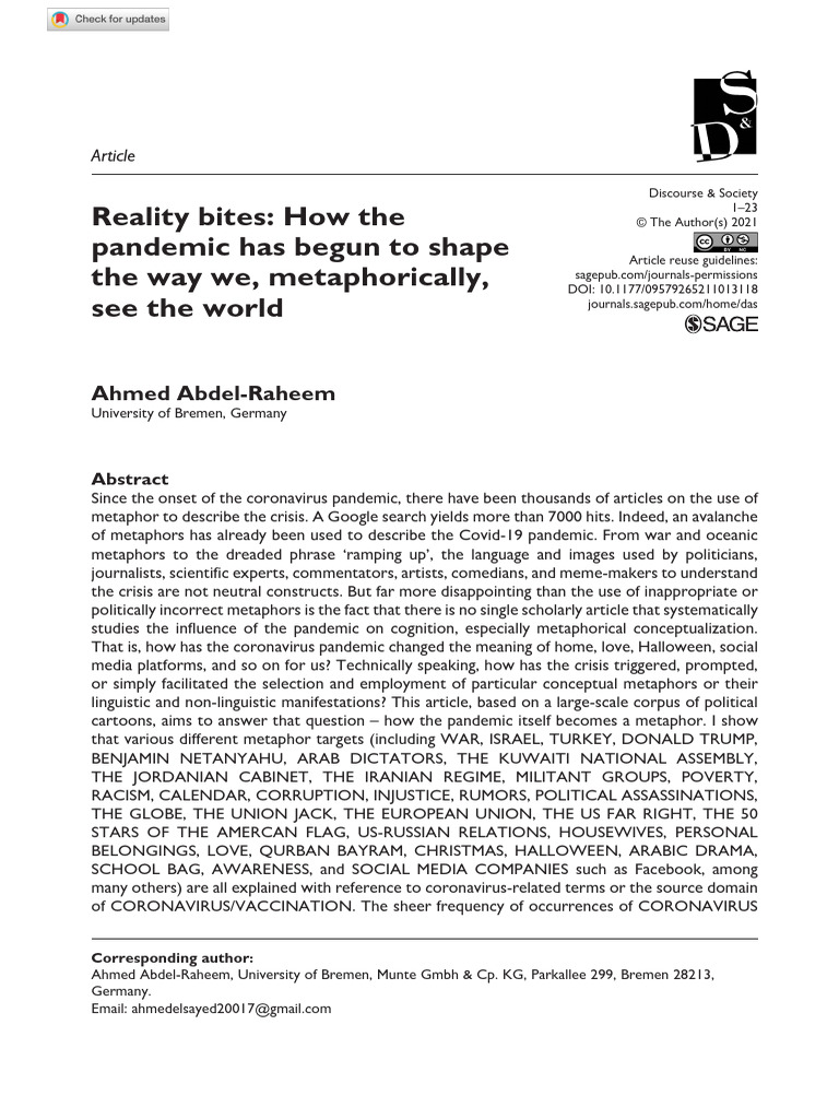 How Pandemic Shape Metaphorically We See The World | PDF | Metaphor ...