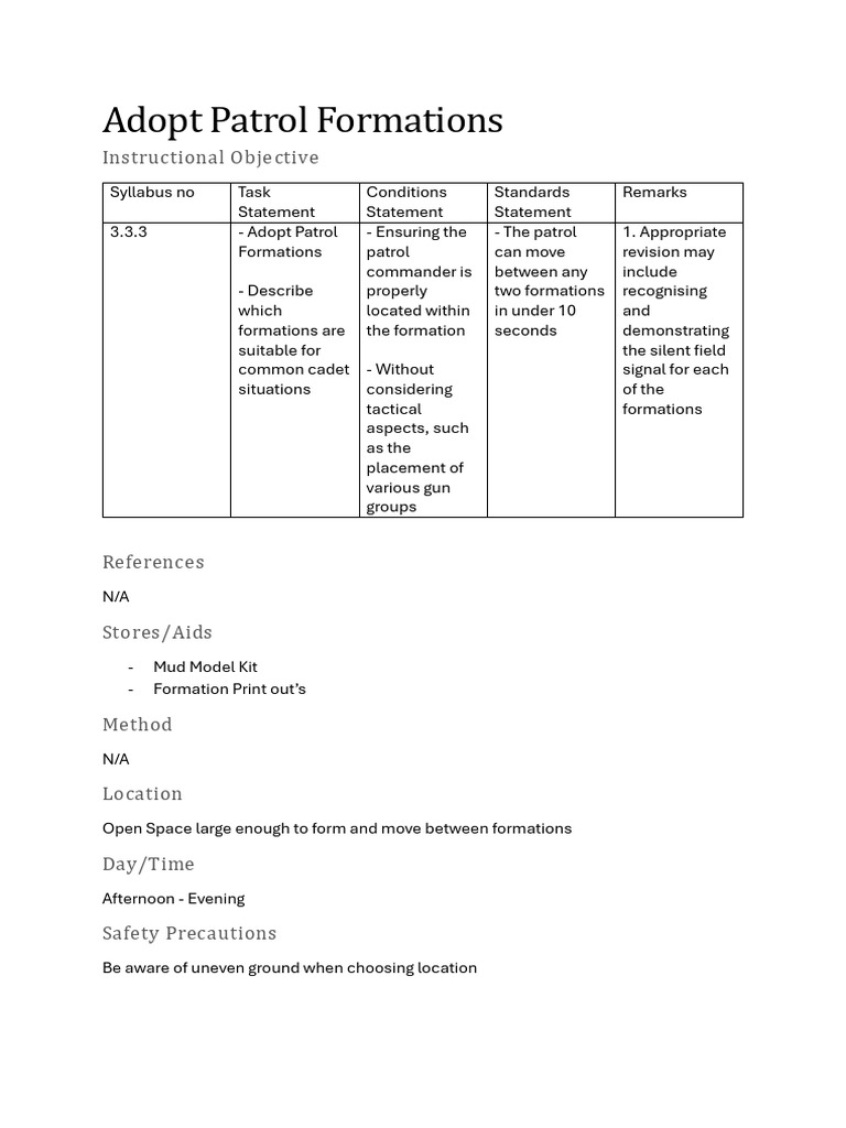 Patrol Formations for Cadets Training | PDF | Learning | Cognition