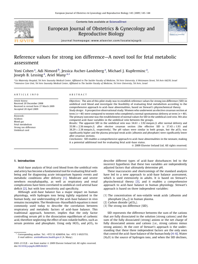 Reference Values for Fetal Strong Ion Difference | PDF | Childbirth ...