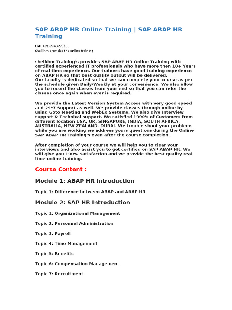 SAP ABAP HR Online Training | PDF | Human Resource Management | Information Technology