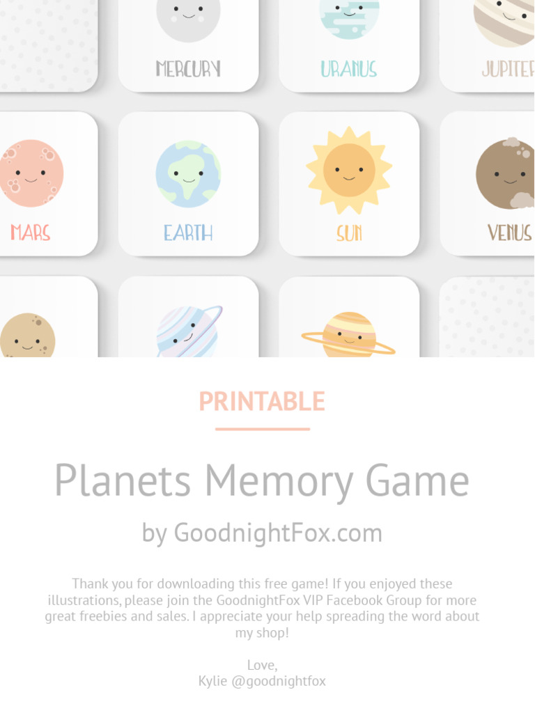 Solar System Memory Game Print Able | PDF
