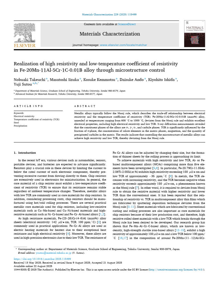 High Resistivity Fe-Mn-Al-Cr Alloy Insights | PDF | Heat Treating ...