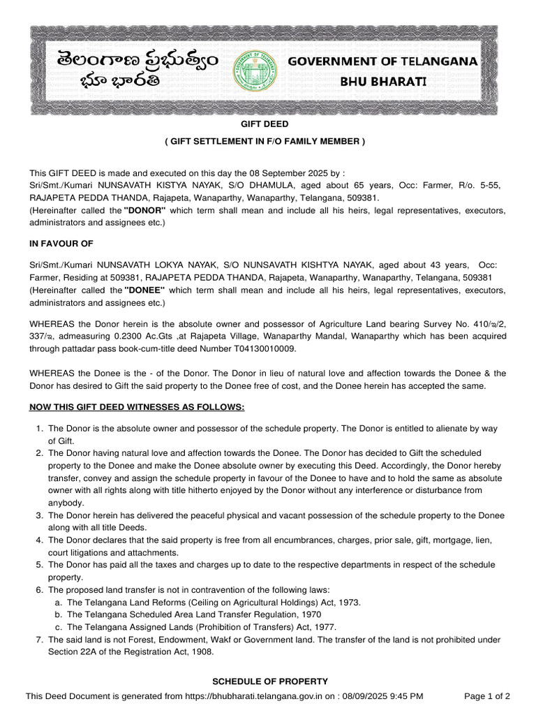 Gift Deed Document 4930629 | PDF | Civil Law (Common Law) | Private Law