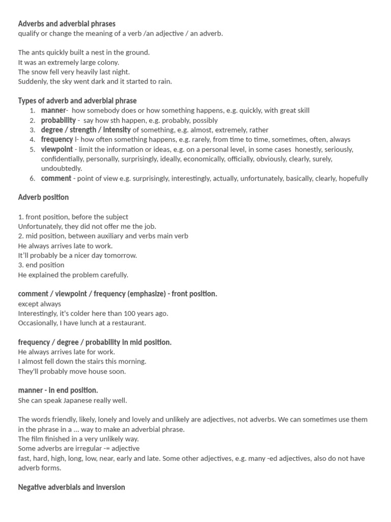 Adverbs and Adverbial Phrases | PDF | Adverb | Adjective