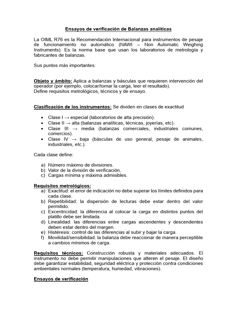 Verificación de Balanzas según OIML R76 | PDF | Balanza