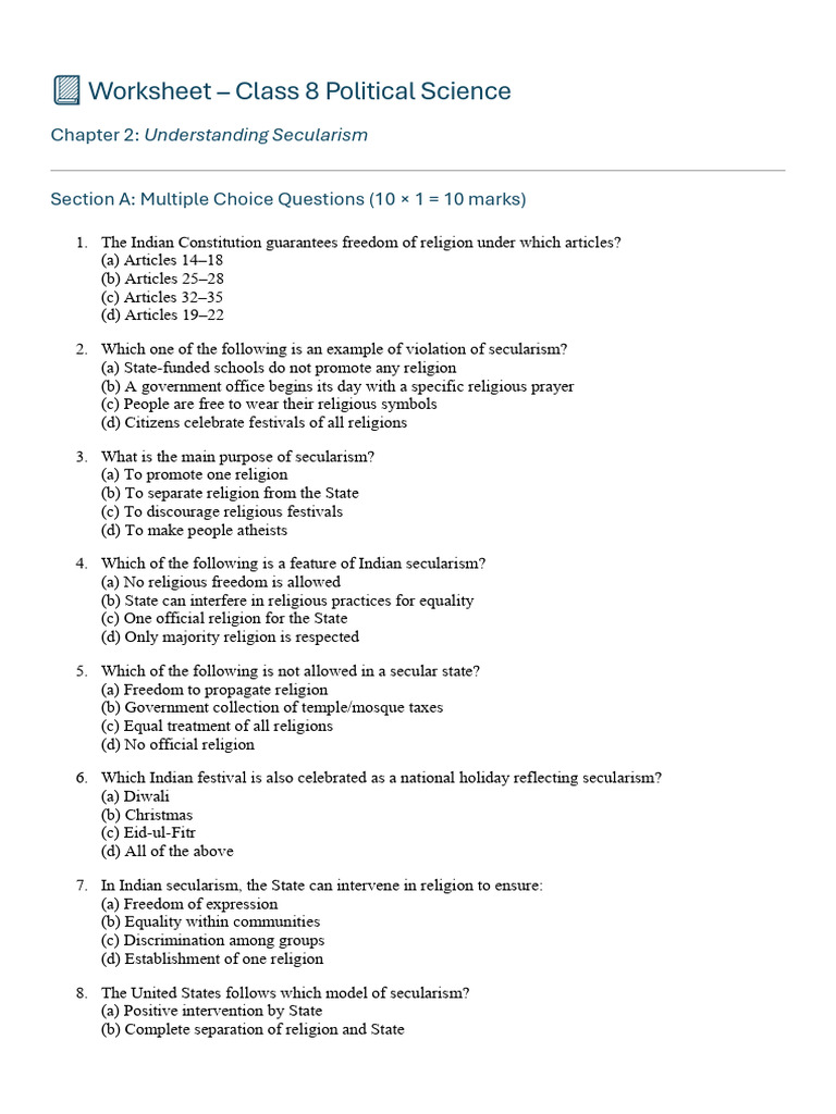Worksheet PS VIII | PDF | Supreme Courts | Secularism