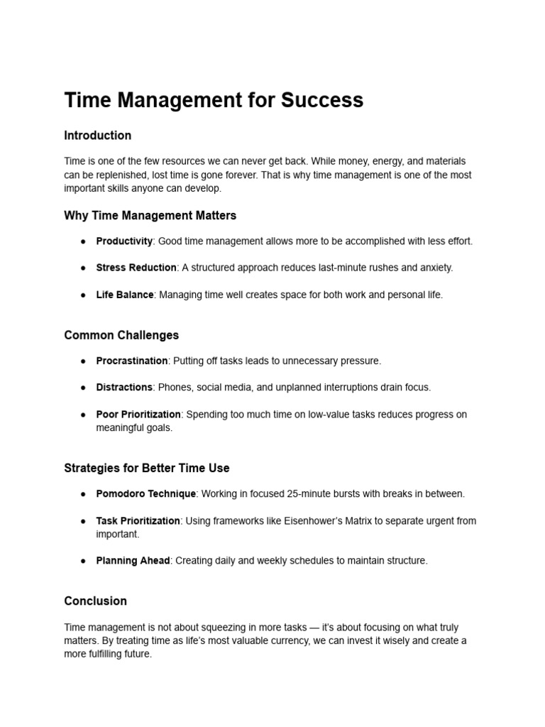 Time Management For Success | PDF
