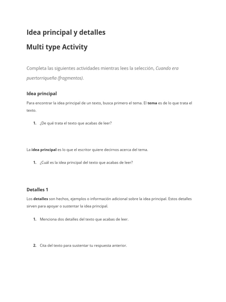 Idea Principal y Detalles | PDF