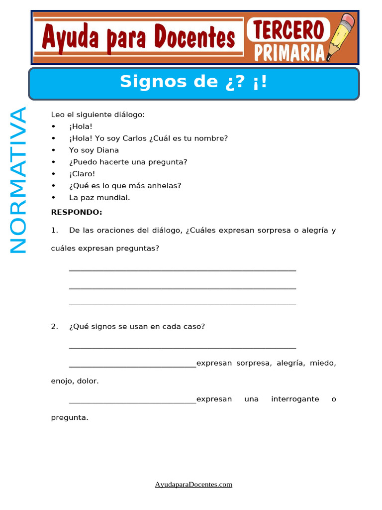 Los Signos de Interrogacion y Admiracion para Tercero de Primaria 1 | PDF