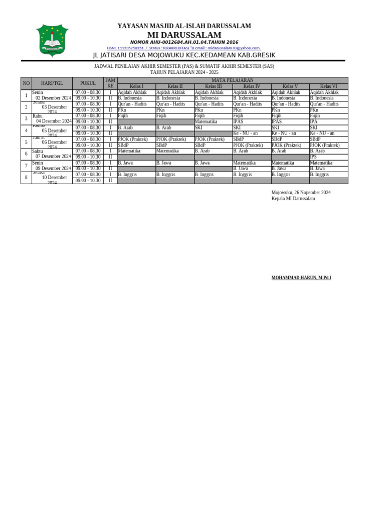Jadwal Pas Sas 2024 2025 | PDF