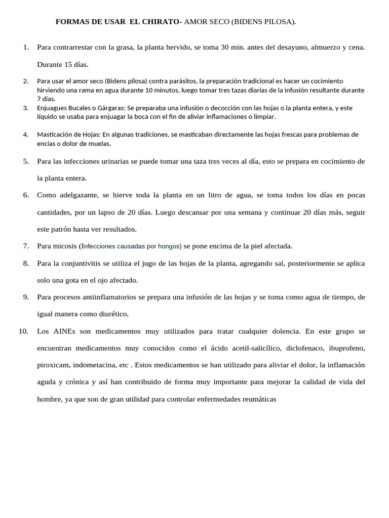 Usos del Chirato: Beneficios y Preparaciones | PDF