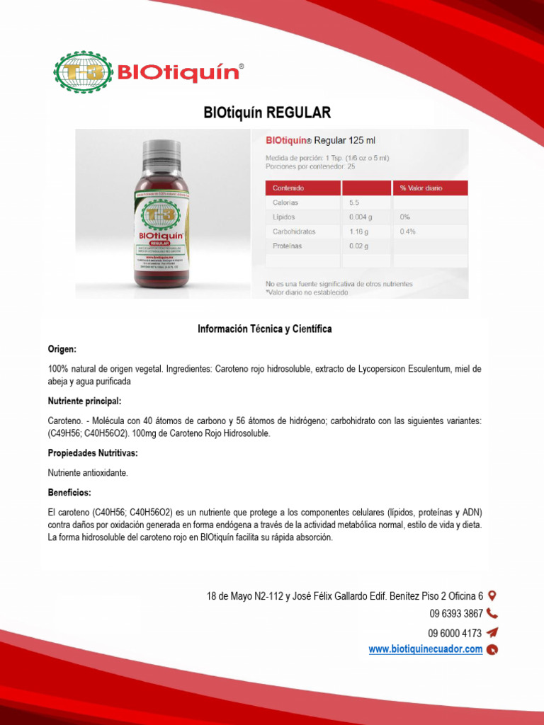 Caroteno Hidrosoluble BIOtiquín: Beneficios y Uso | PDF | Agua | Alimentos