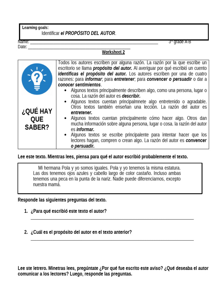 Identificando el Propósito del Autor | PDF