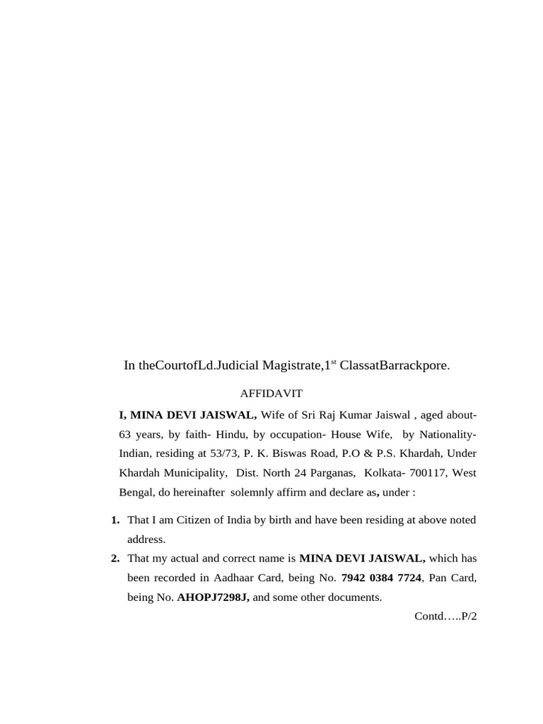 Affidavit 1st Class Same Person Mina Devi Jaiswal | PDF | Affidavit | Practice Of Law