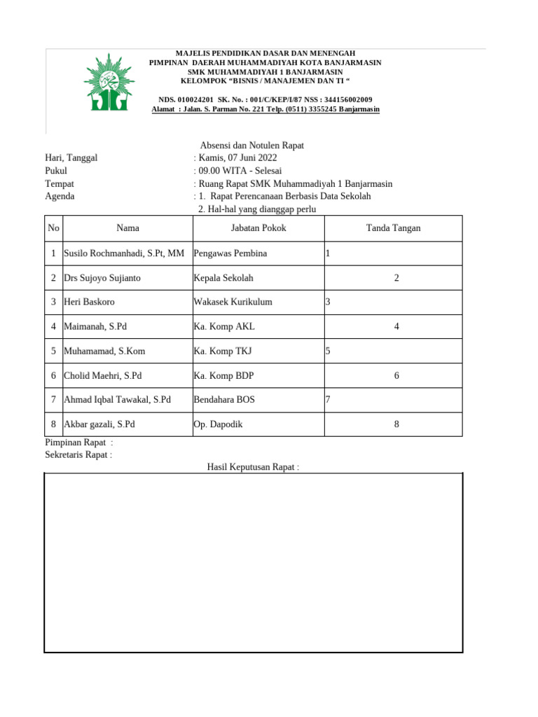 Format Notulen Rapat | PDF