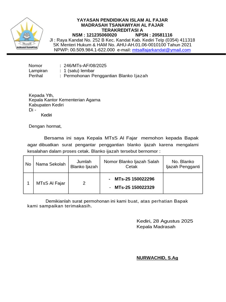 Surat Permohonan Blanko Ijazah | PDF