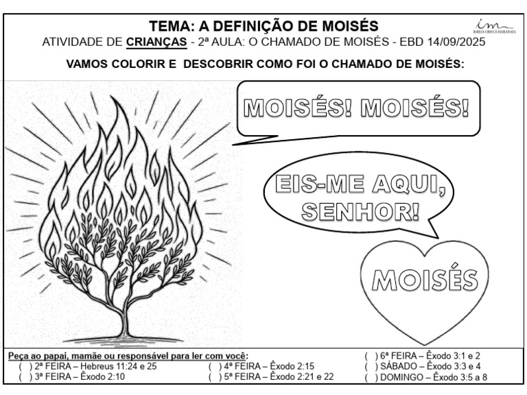 2a Aula - Atividade - CRI - A Definicao de Moises - O Chamado de Moises - Setembro 2025 | PDF