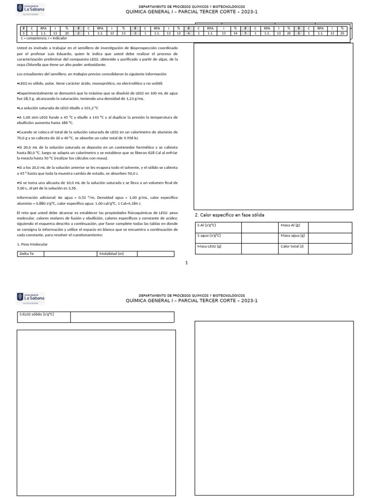 Preparcial Tercer Corte Quimica | PDF | Agua | Calor