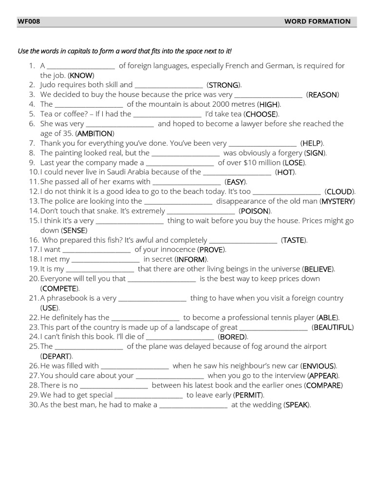 Word Formation Exercises | PDF | Envy