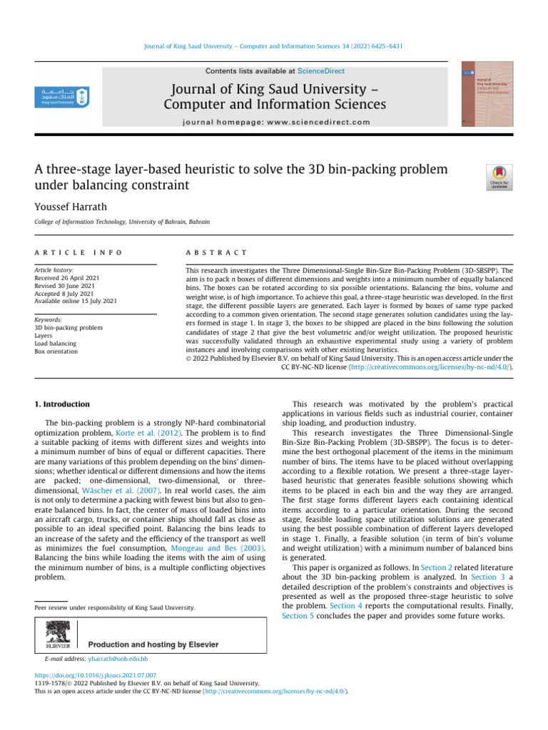 Heuristic 3D Bind Packing Problem | PDF | Theoretical Computer Science | Algorithms