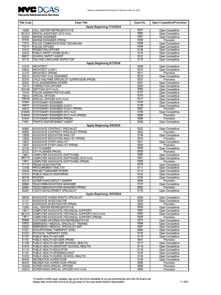 Dcas Annual Examination Schedule Fy2025 Application Period Order | PDF ...