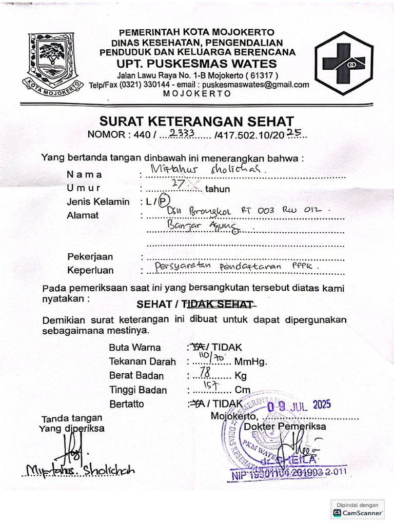 Surat Sehat Mifta | PDF