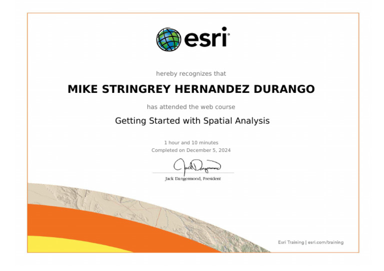 Getting Started With Spatial Analysis - Certificate - Mike Hernandez | PDF