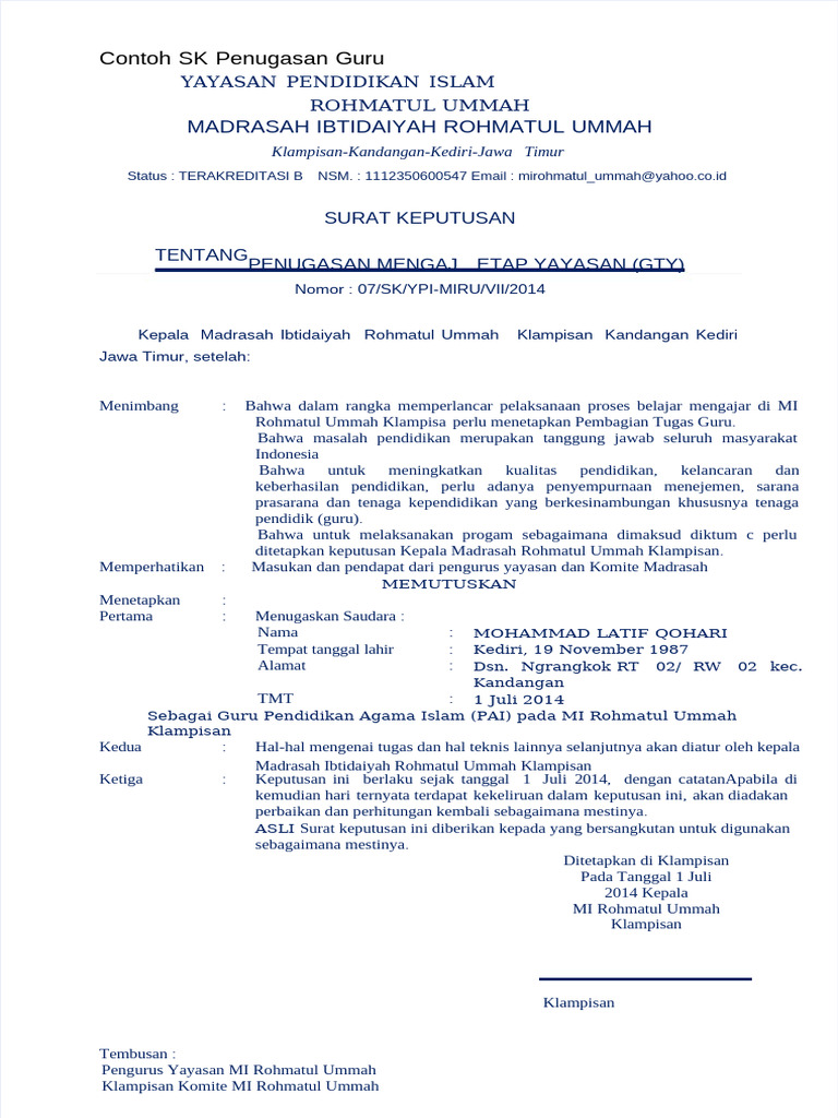 PDF Contoh SK Penugasan Guru | PDF