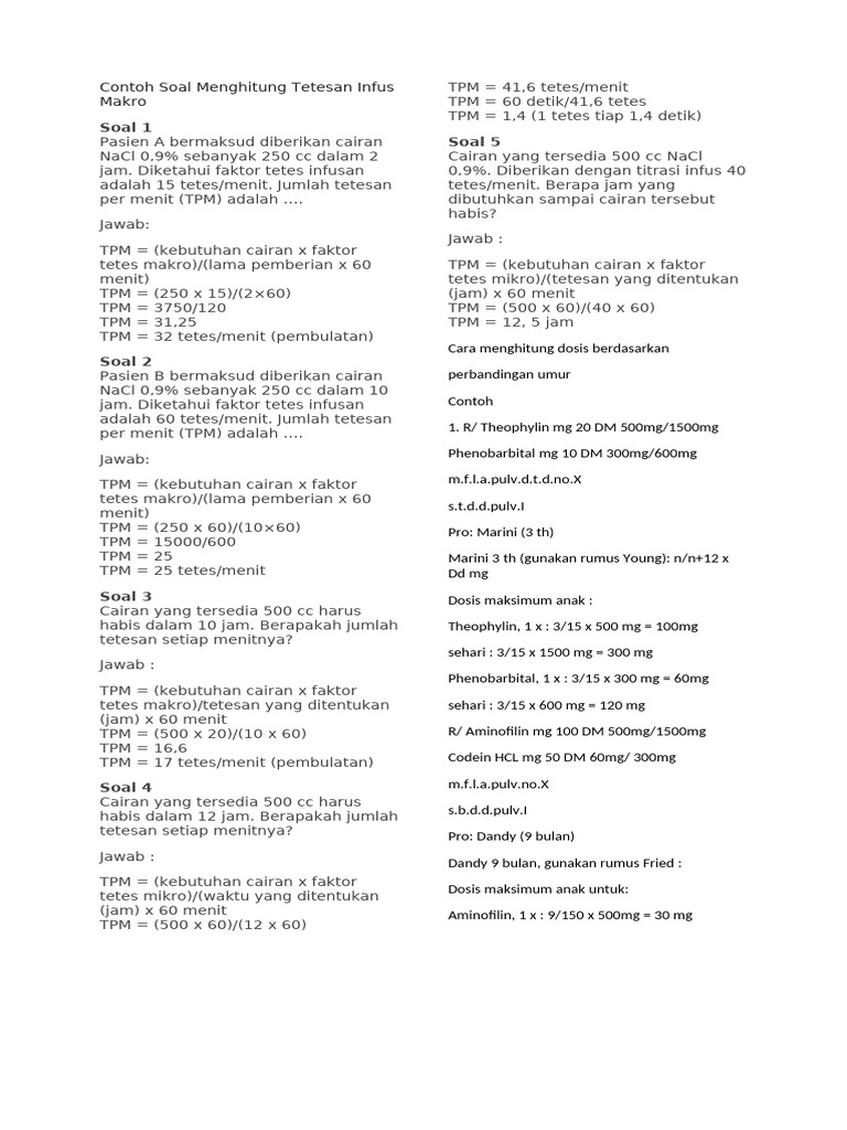 Contoh Soal Menghitung Tetesan Infus Makro | PDF