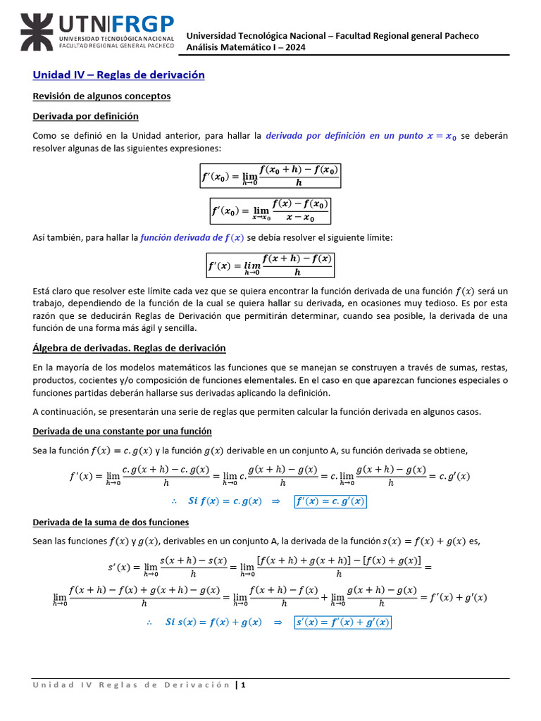 Unidad 4 Reglas de Derivación | PDF | Derivado | Función (Matemáticas)