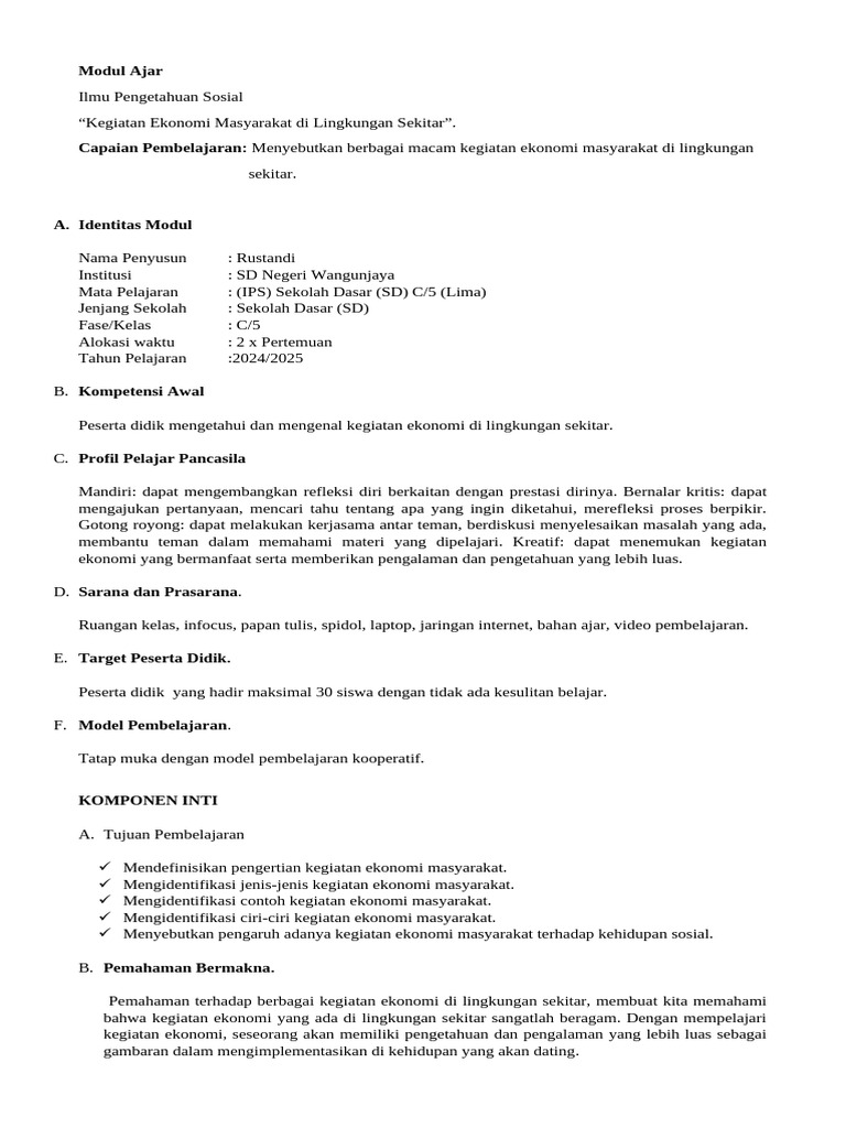 Modul Ajar PPG Kelas V Mapel IPS | PDF