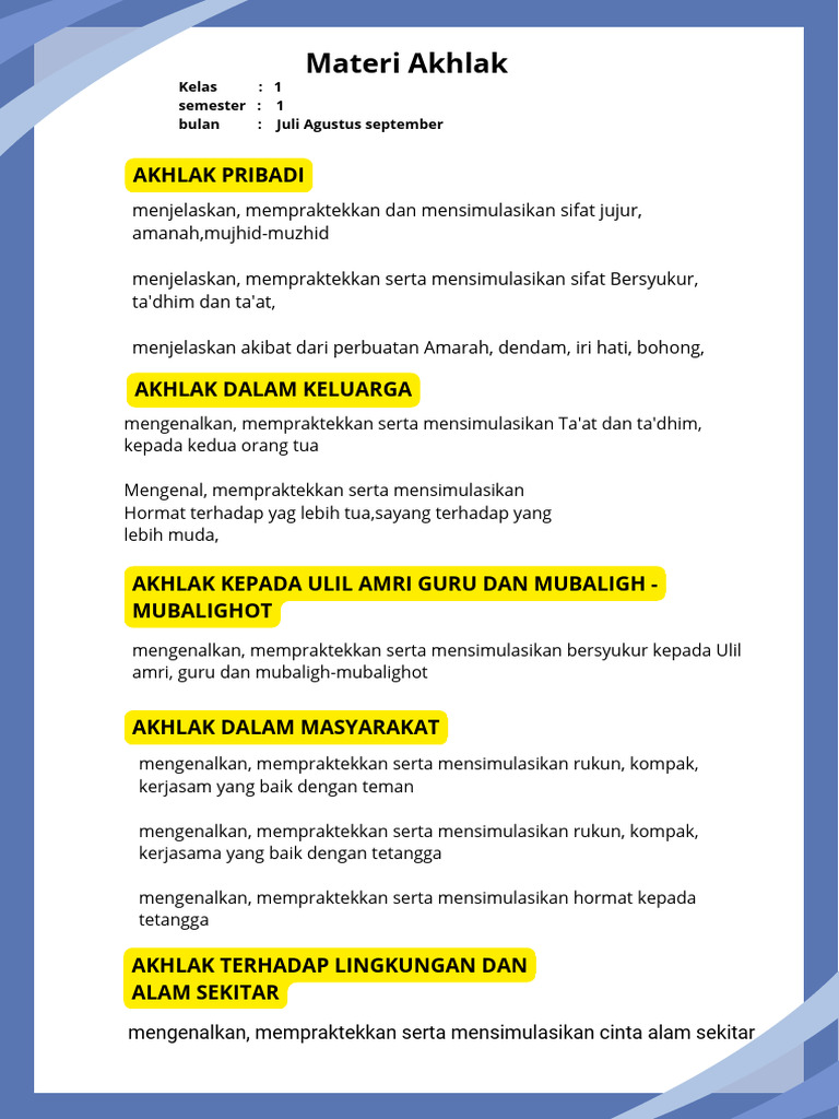 New Materi Tri Wulan Kelas 1 (Juli, Agustus, Sep | PDF