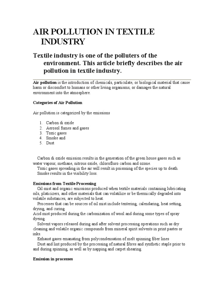 Air Pollution in Textile Industry | PDF | Air Pollution | Textiles
