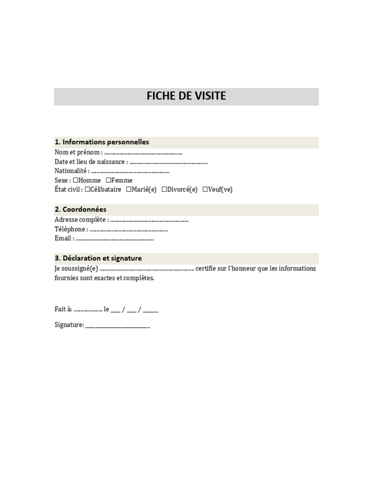 Fiche de Visite Personnelle | PDF